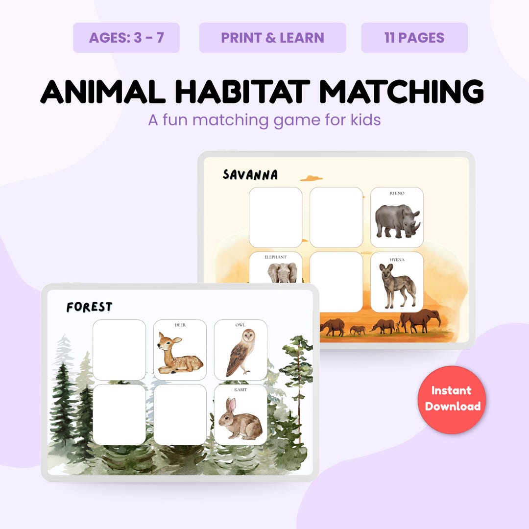 Animal Habitat Matching Game Printable | Montessori Nature Learning ...