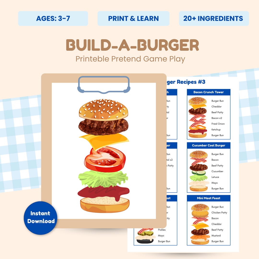 Build a Burger Printable Game for Kids | Cut and Paste Activity ...