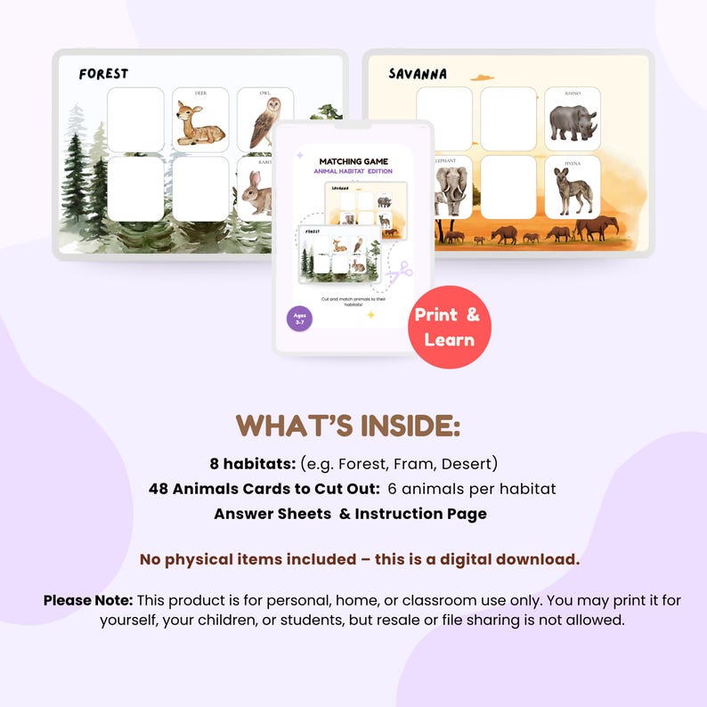 Animal Habitat Matching Game Printable | Montessori Nature Learning ...