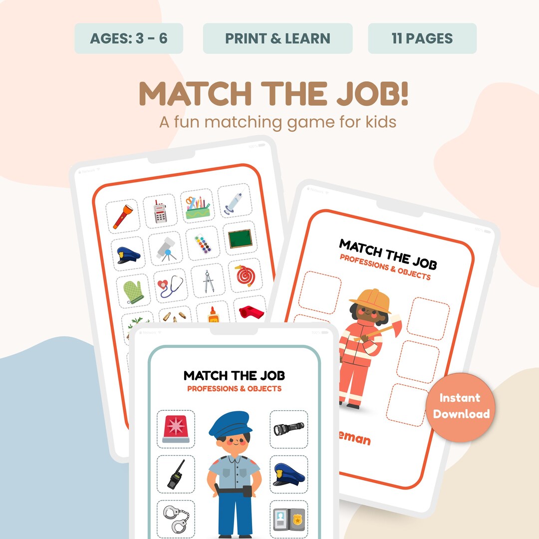 Professions Matching Game Printable | Community Helpers Cut and Paste ...