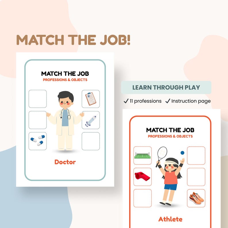 Professions Matching Game Printable | Community Helpers Cut and Paste ...
