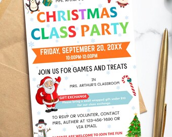 Editable Holiday Classroom Party Invitation Flyer Printable Christmas ...