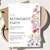 Editable Blush Pink Floral Retirement Invitation, Spring Flowers ...