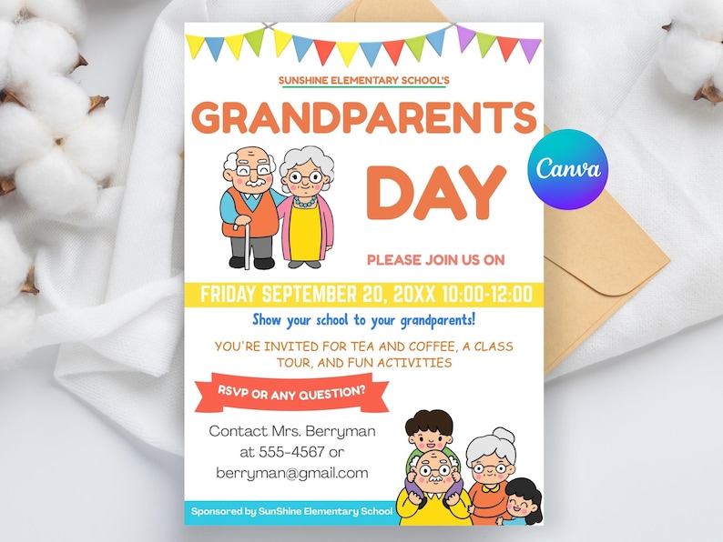 Printable Grandparents' Day School Invite for PTO/PTA Class Room Card ...