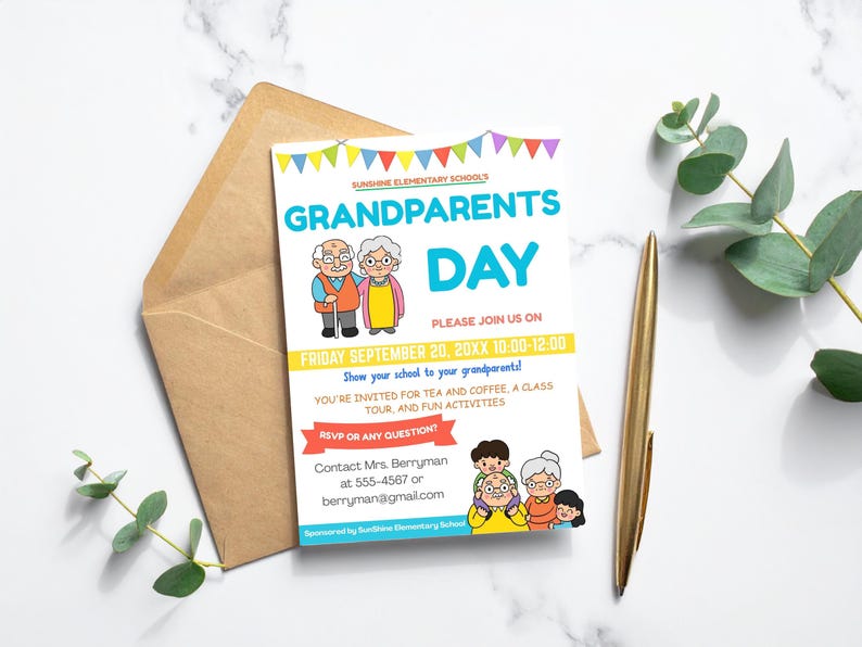 Editable Grandparents Day School Invitation Flyer Template ...