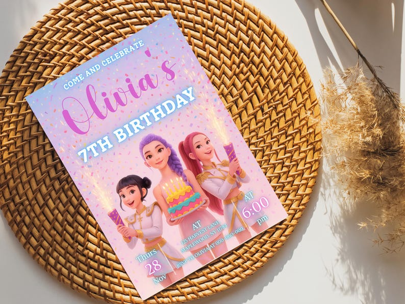 Kpop Demon Hunters Birthday Invitation Template, Editable Birthday ...