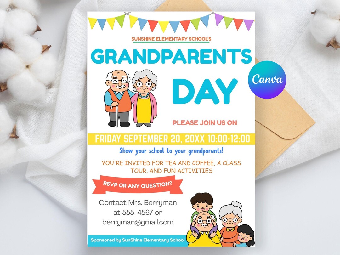 Grandparents Day School Flyer Invitation Editable Template: Printable ...
