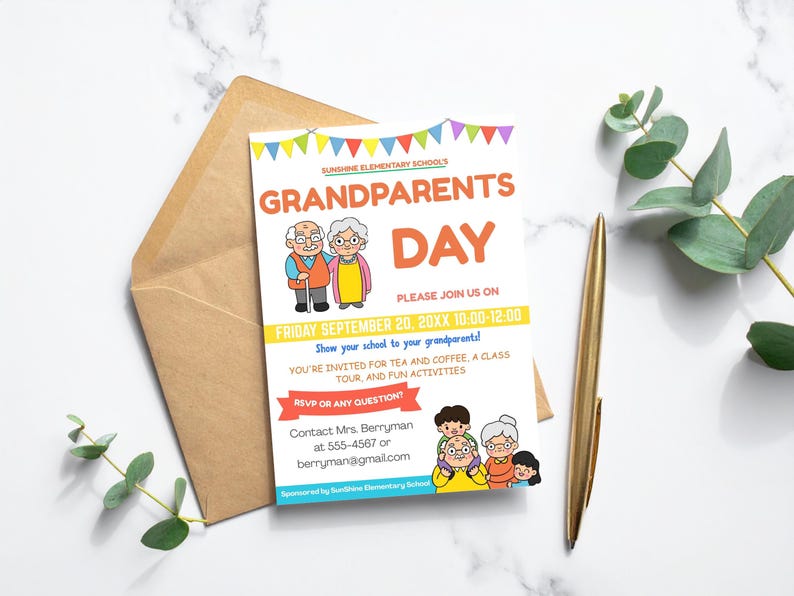 Printable Grandparents' Day School Invite for PTO/PTA Class Room Card ...