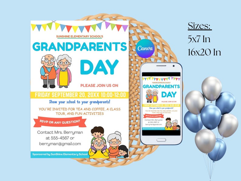 Editable Grandparents Day School Invitation Flyer Template ...