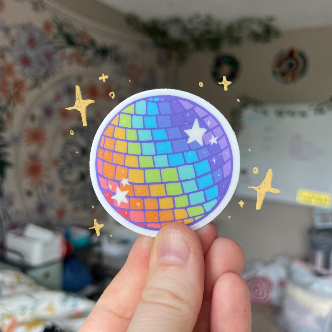 Rainbow Disco Ball Sticker: Hand-drawn Ombre Vinyl Decal - Etsy