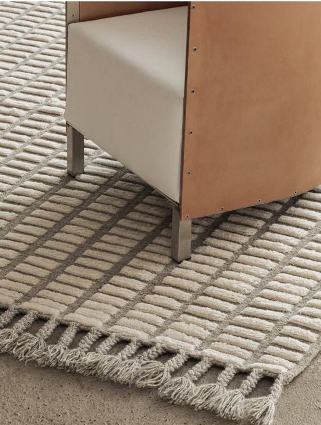 Neutral Beige Handwoven Rug, Modern Textured, Geometric Wool Carpet ...