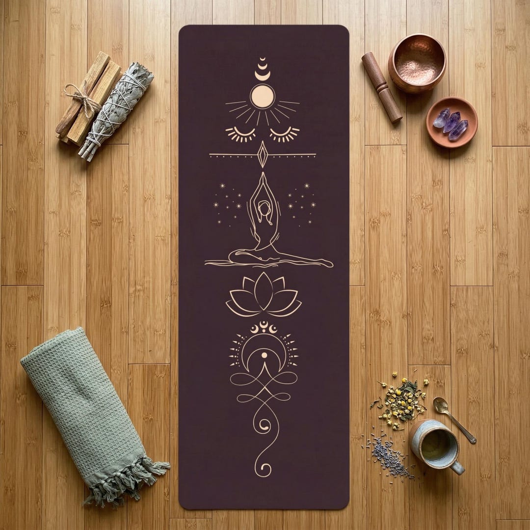 Custom Color Yoga Mat, Celestial Lotus Sun Moon Design, Natural Rubber ...