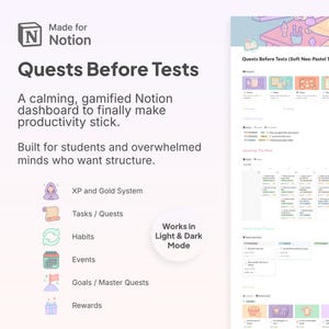 Gamified RPG Notion Dashboard for Students - Quests Before Tests -soft ...