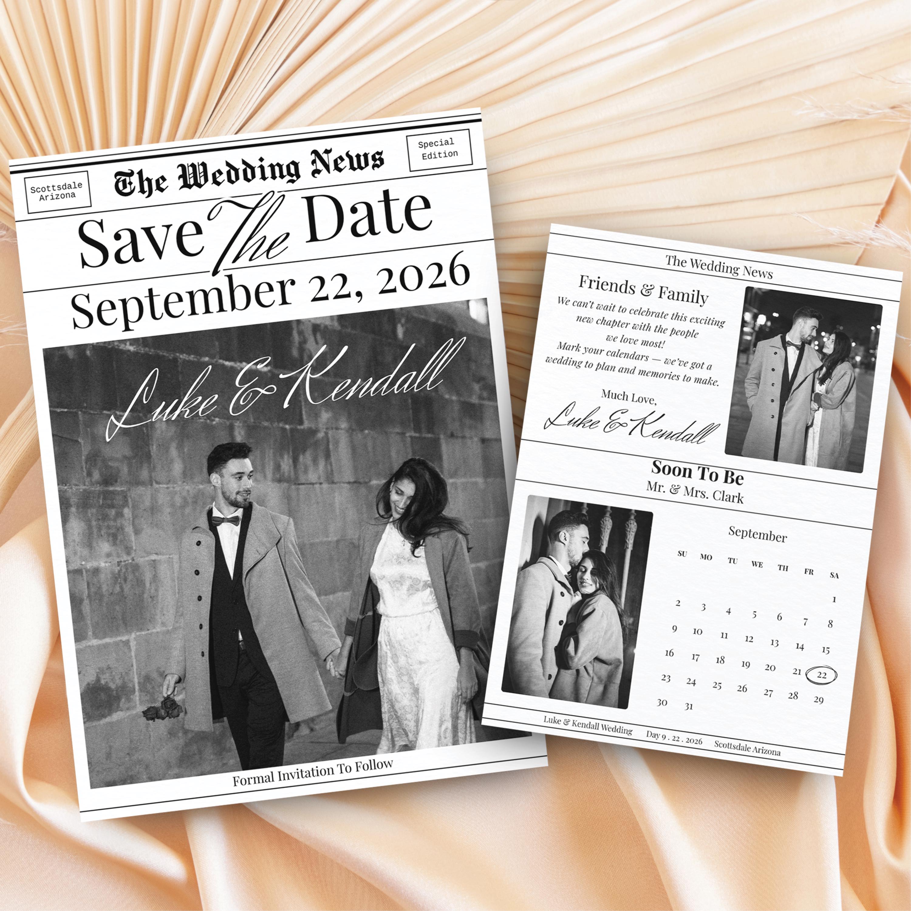 Newspaper Save the Date Template - Editable Canva - Instant Digital ...