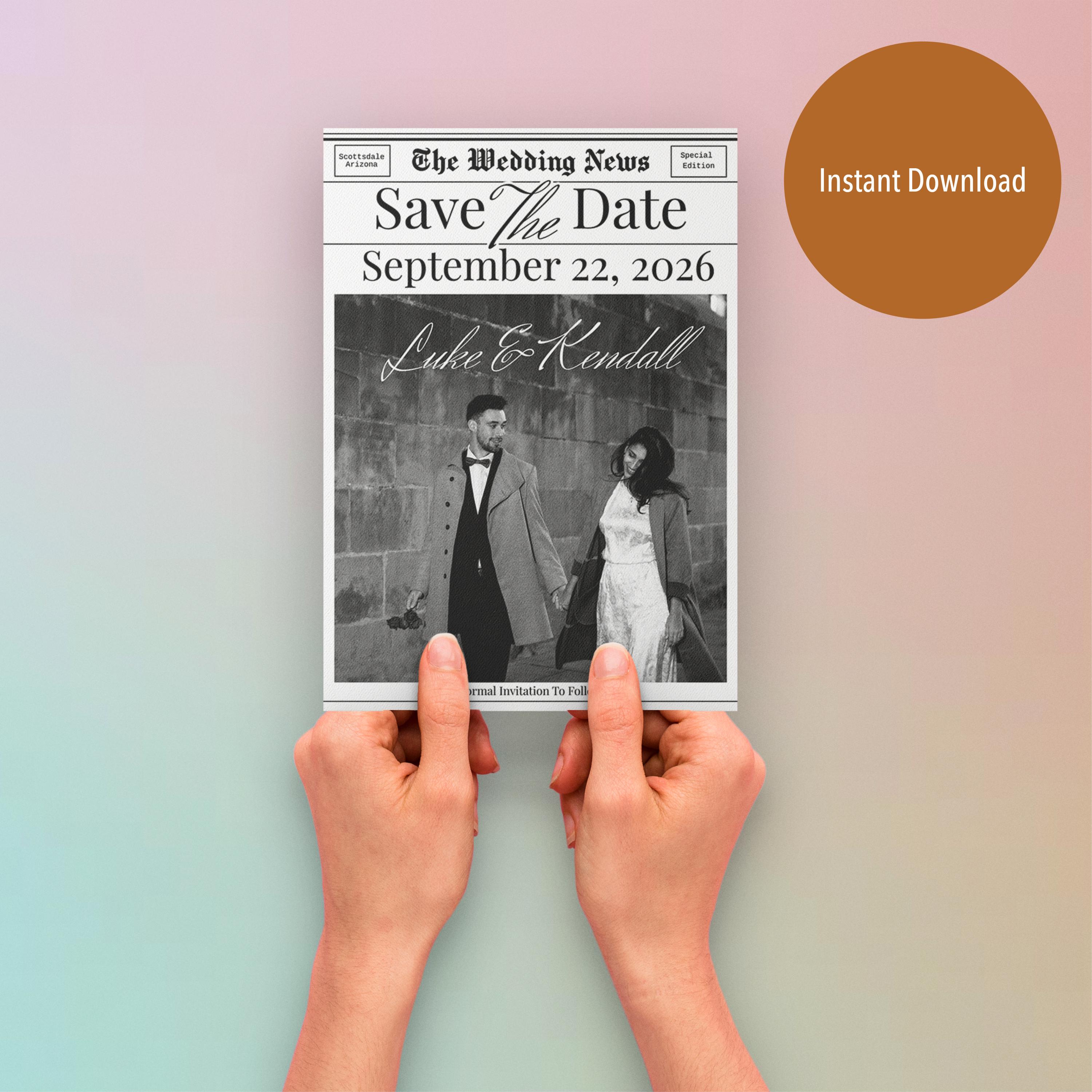 Newspaper Save the Date Template - Editable Canva - Instant Digital ...