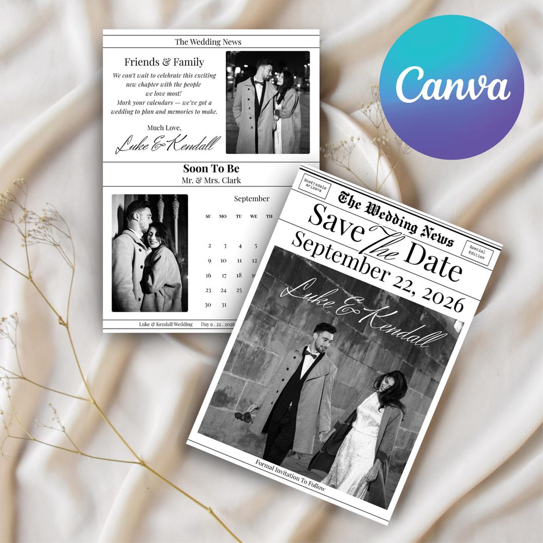 Newspaper Save the Date Template - Editable Canva - Instant Digital ...
