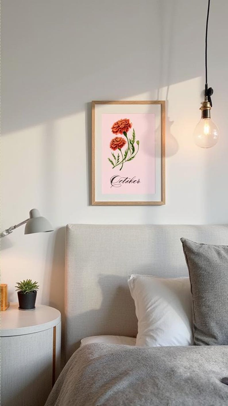 October Birth Flower Printable | Marigold Floral Wall Art | Birth Month ...