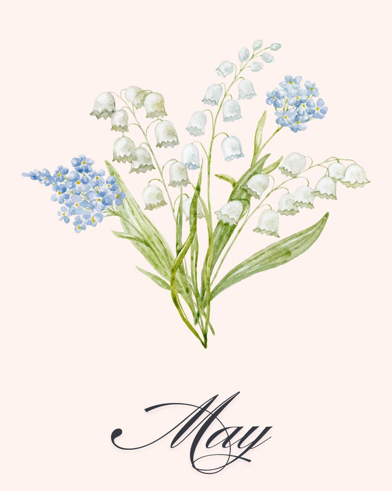 May Birth Flower Printable | Lily of the Valley Wall Art | Birth Month ...