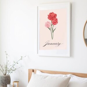 January Birth Flower Printable | Carnation Floral Wall Art | Birth ...