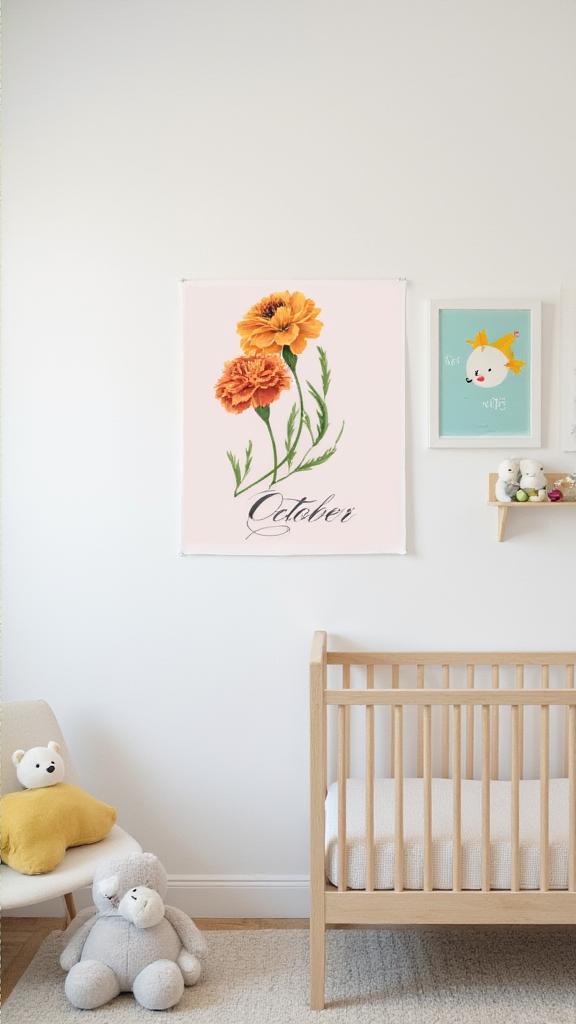 October Birth Flower Printable | Marigold Floral Wall Art | Birth Month ...