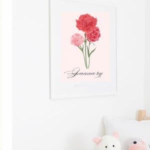 January Birth Flower Printable | Carnation Floral Wall Art | Birth ...