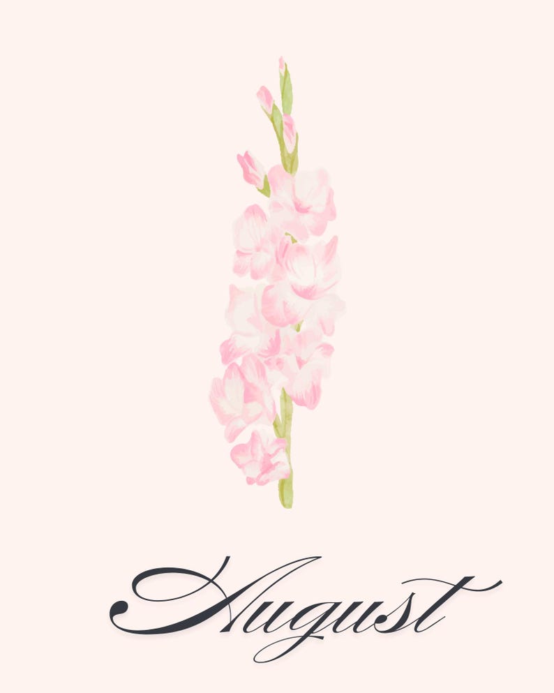 August Birth Flower Printable | Gladiolus Wall Art | Birth Month Flower ...