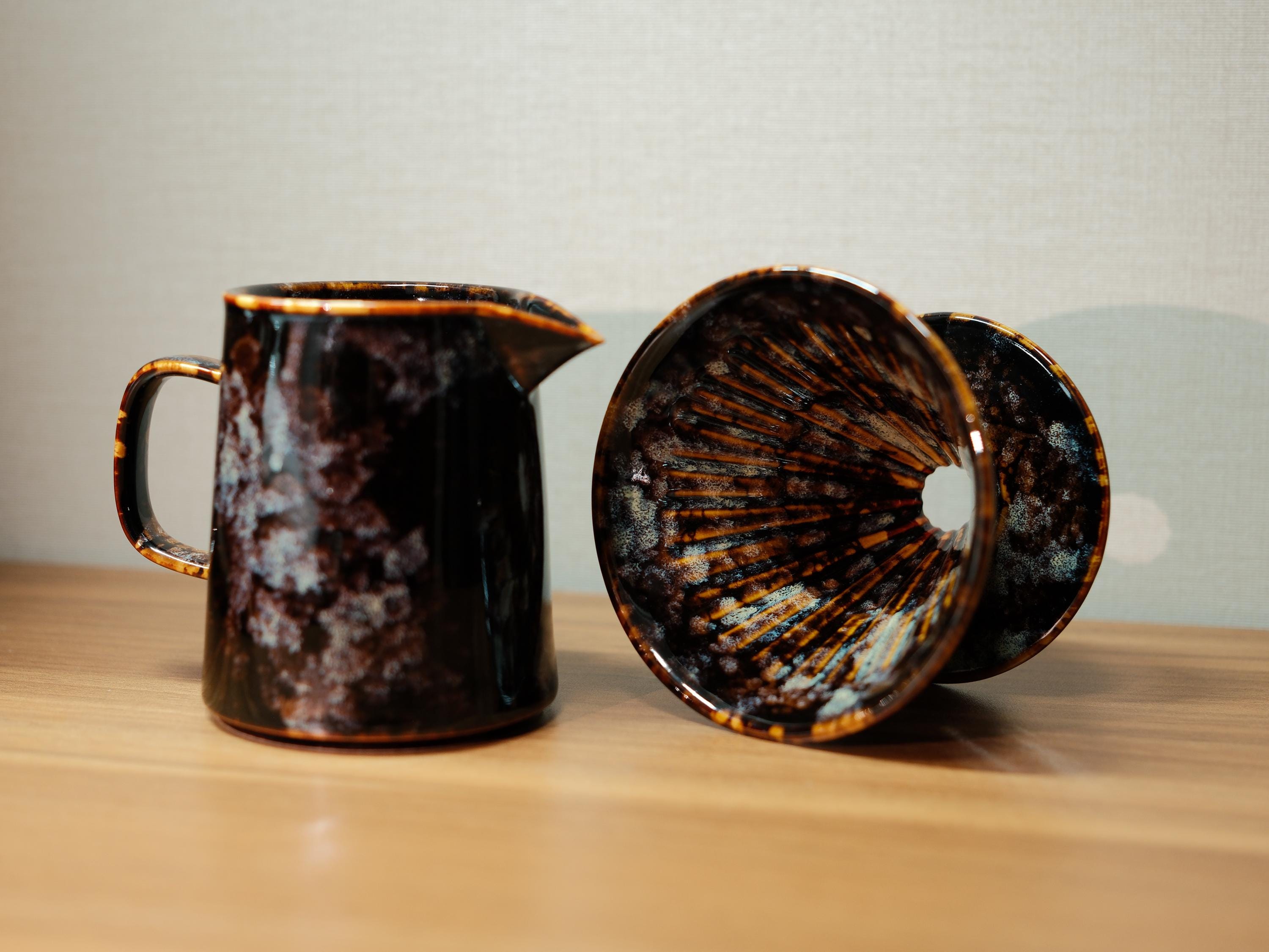Handmade Ceramic Pour Over Coffee Set, Tenmoku Glaze, Wabi Sabi Server ...