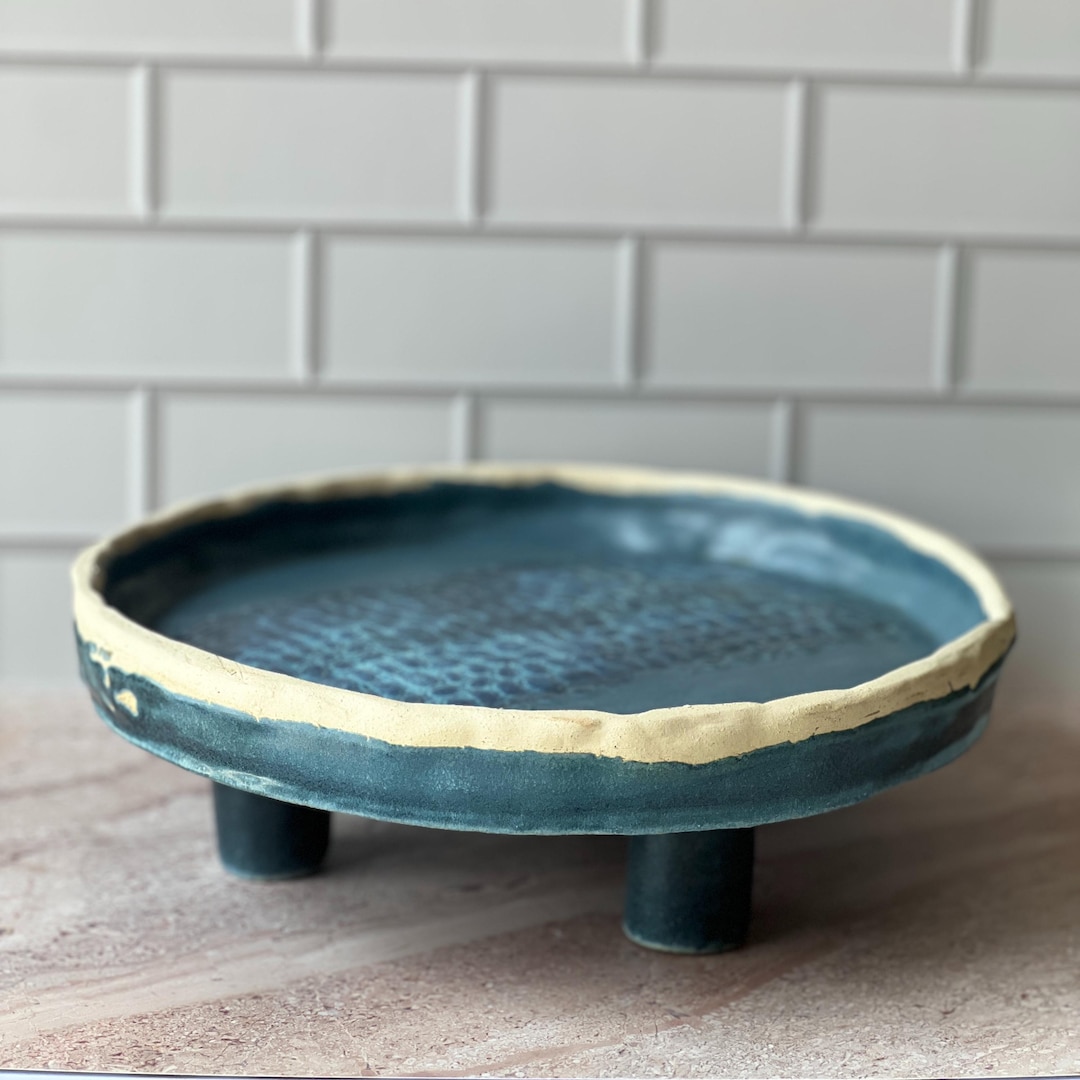 Raised Ceramic Serving Dish – Pedestal Stand for Cakes, Appetizers, or ...
