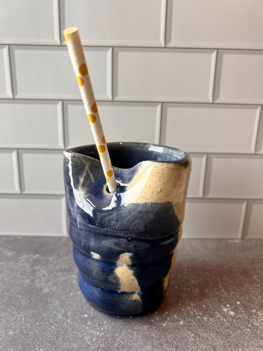 Handmade Pottery Tumbler: Blue and Cream Glaze - Textured Finish - Etsy