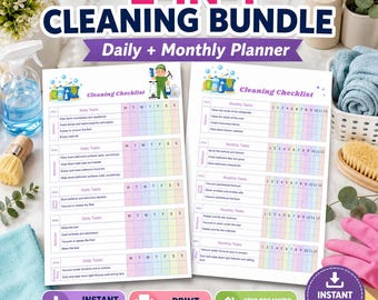 Cleaning Checklist Bundle , Daily & Monthly Cleaning Planner, House ...