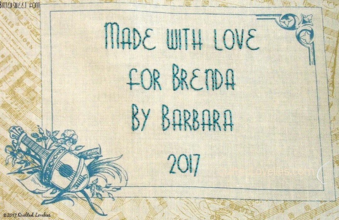 Quilt Label - Turquoise Lute, Custom Made & Hand Embroidered, 20% OFF ...