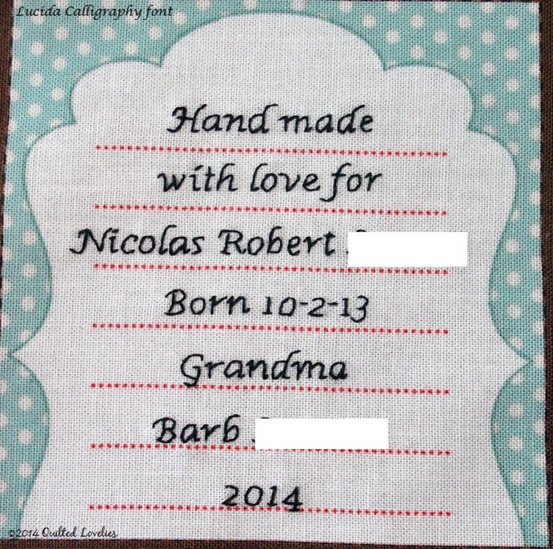 Quilt Label Mini puntos de menta con líneas de diario, hechos a medida ...