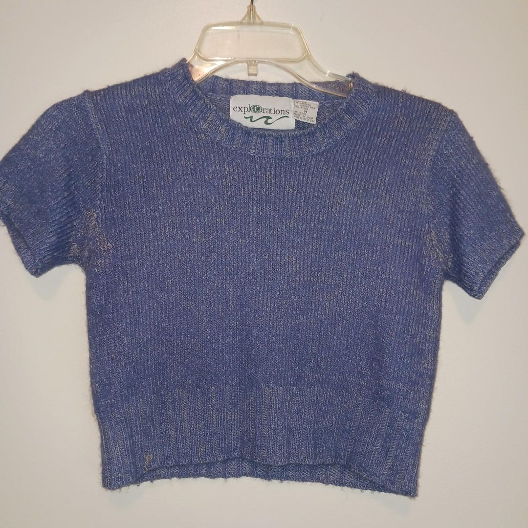 Vintage Explorations Purple Silk Angora Blend Short Sleeve Cropped ...