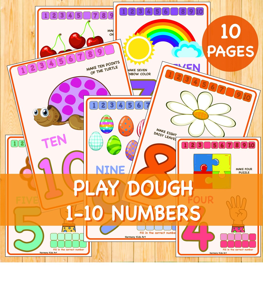 Play Dough 1-10 Numbers, Preschool Printables Mats Montessori Materials ...