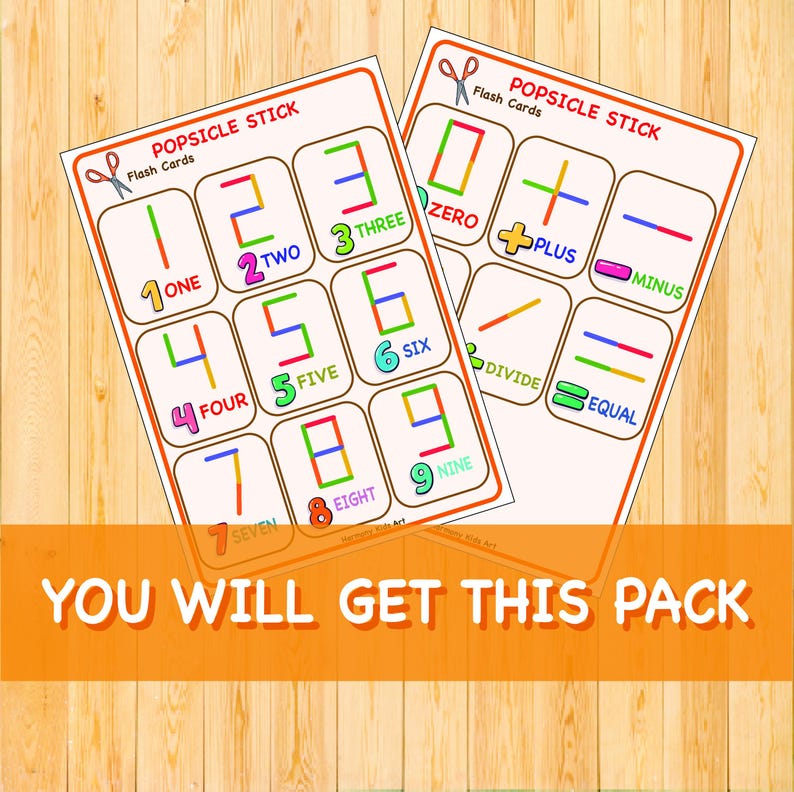 Popsicle Sticks Numbers and Math Signs Flash Cards. Montessori ...