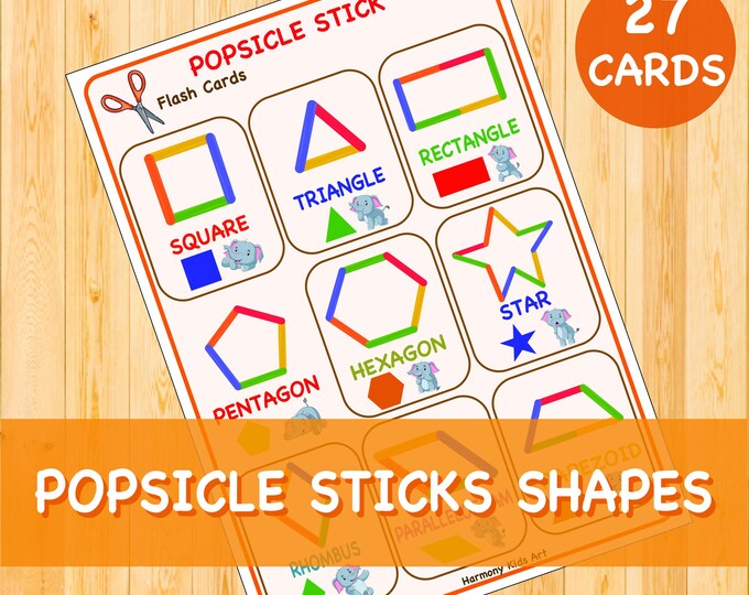 Popsicle Stick 2D Shapes Activity, Montessori Printable Game for Kids ...