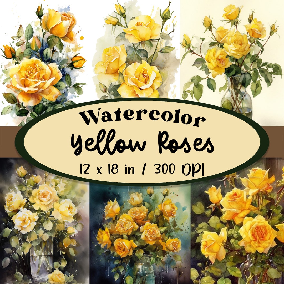 Roses Watercolor Yellow Roses Printable Wall Art Digital - Etsy