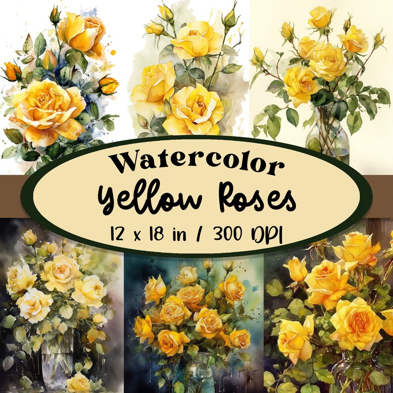 Roses Watercolor Yellow Roses Printable Wall Art Digital - Etsy