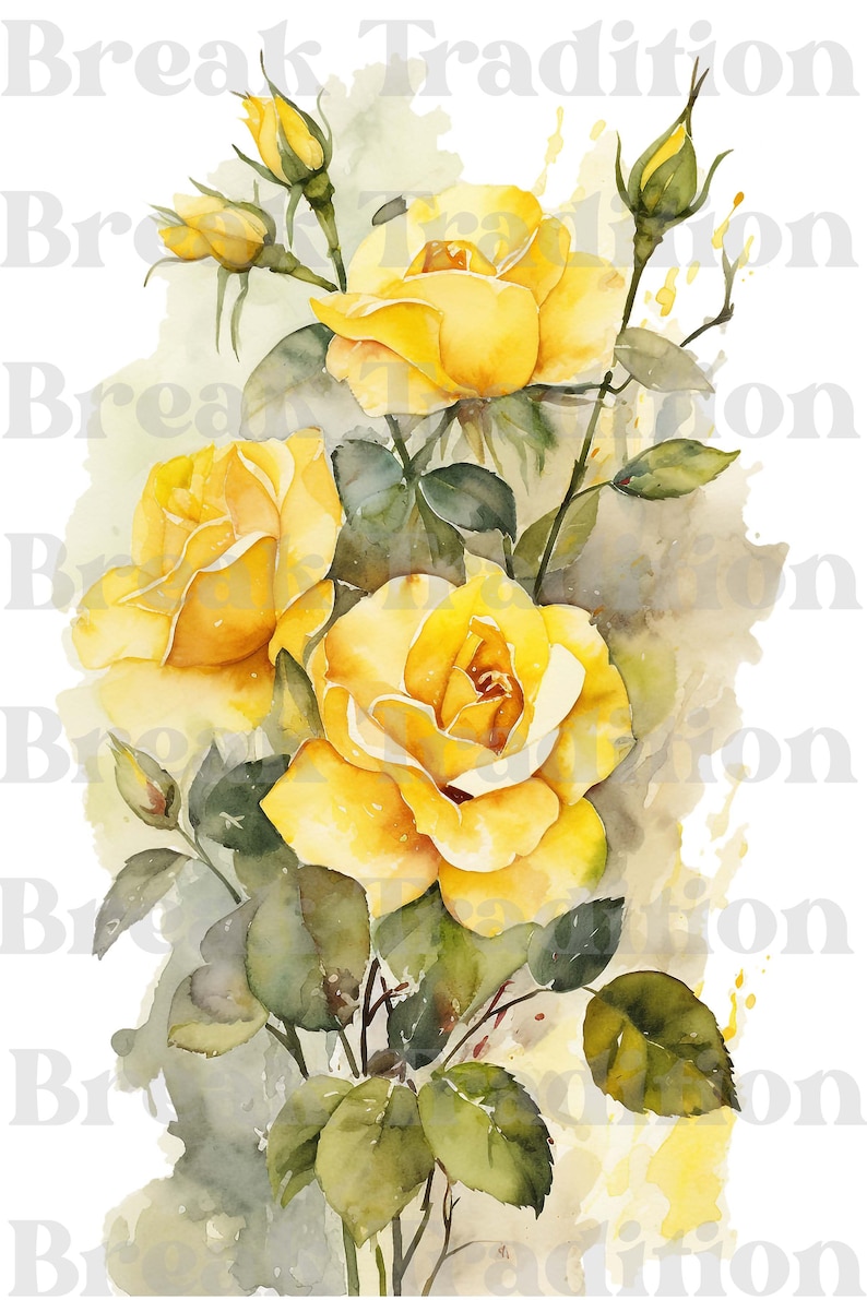 Roses Watercolor Yellow Roses Printable Wall Art Digital - Etsy