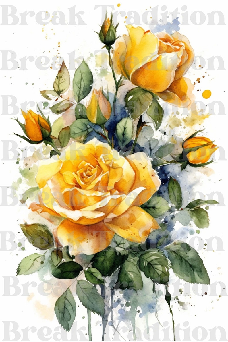 Roses Watercolor Yellow Roses Printable Wall Art Digital - Etsy