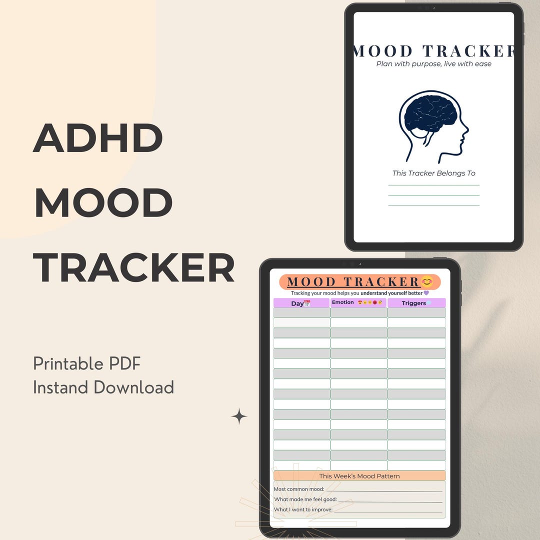 Printable ADHD Mood Tracker: Daily Mental Health Journal (PDF) - Etsy UK