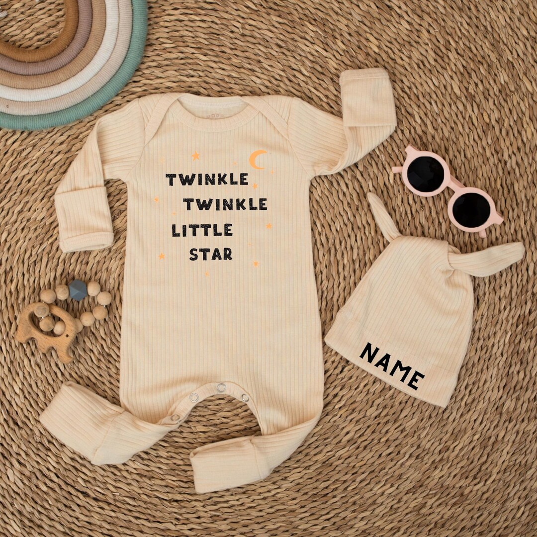 Twinkle Twinkle Little Star Baby Bodysuit and Hat, Retro Romper, Baby ...
