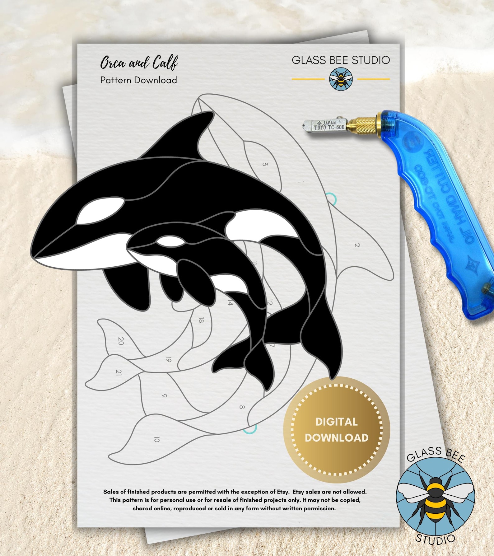 Orca Stained Glass Pattern – Mother Calf Killer Whale Suncatcher ...