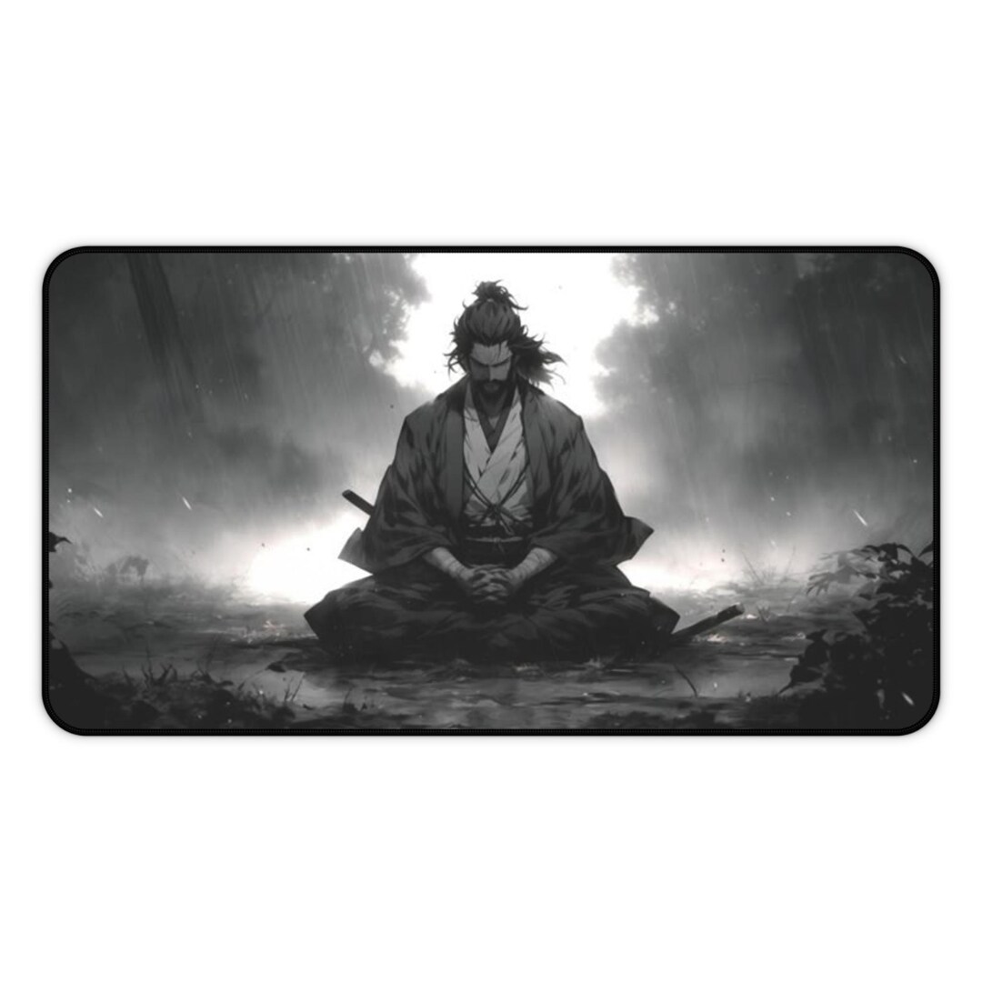Meditating Samurai Desk Mat | Black White Zen Warrior Mousepad - Etsy