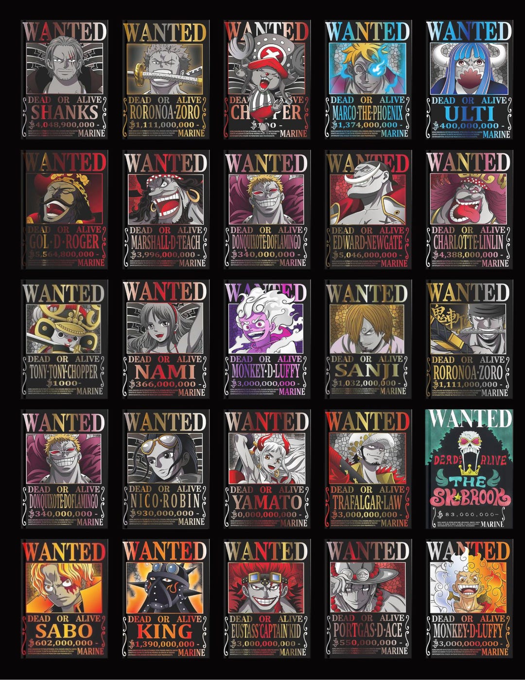 One Piece Bounty Posters: Anime Wall Art Prints (digital Download, 25 ...