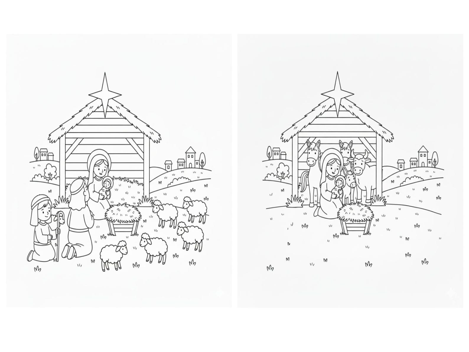 Nativity Coloring Pages for Kids, 12 Easy Christmas Bible Scenes ...