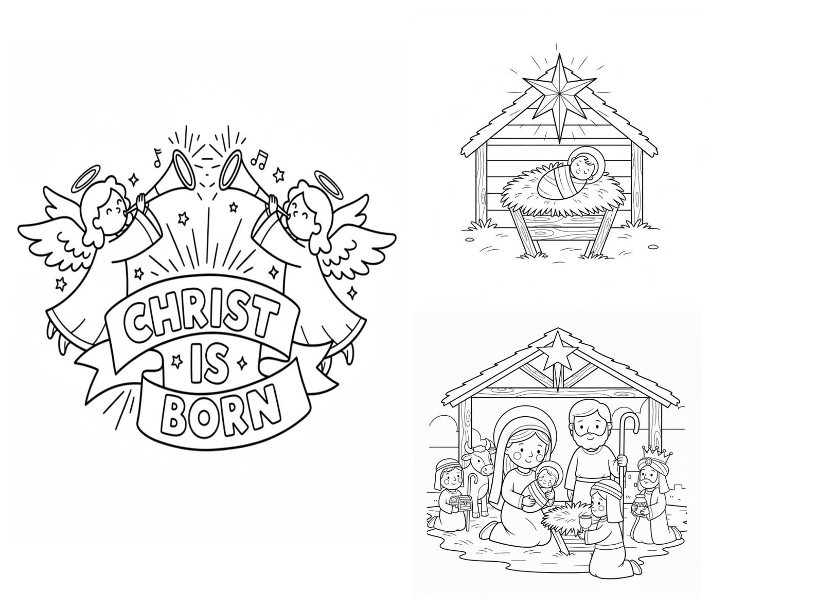 Nativity Coloring Pages for Kids, 12 Easy Christmas Bible Scenes ...
