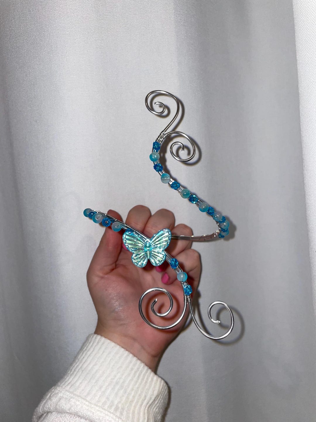 Handmade Silver Blue Beaded Arm Cuff Fully Adjustable With Blue ...