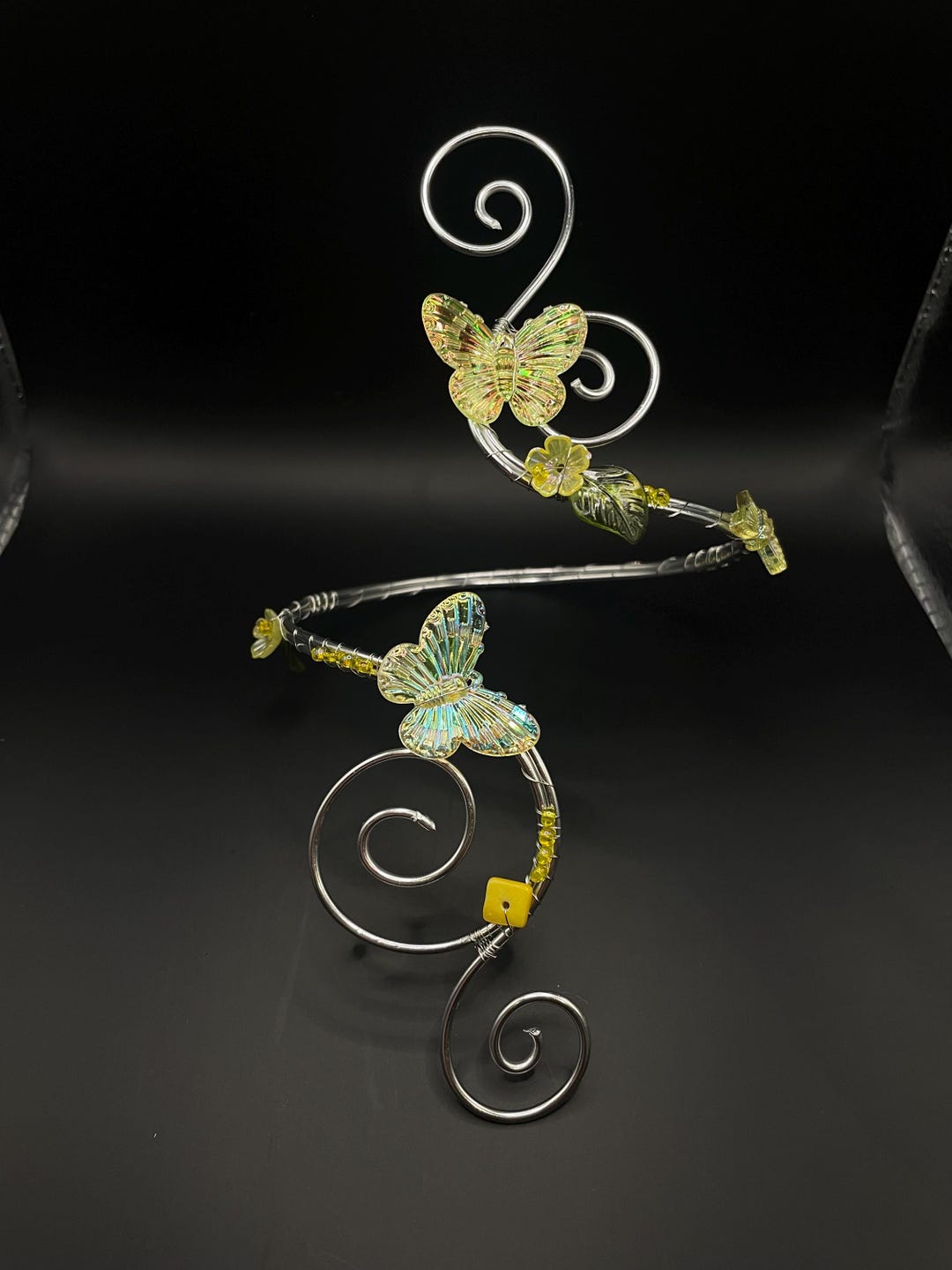 Handmade Yellow Beaded Silver Adjustable Arm Cuff With Butterflies - Etsy