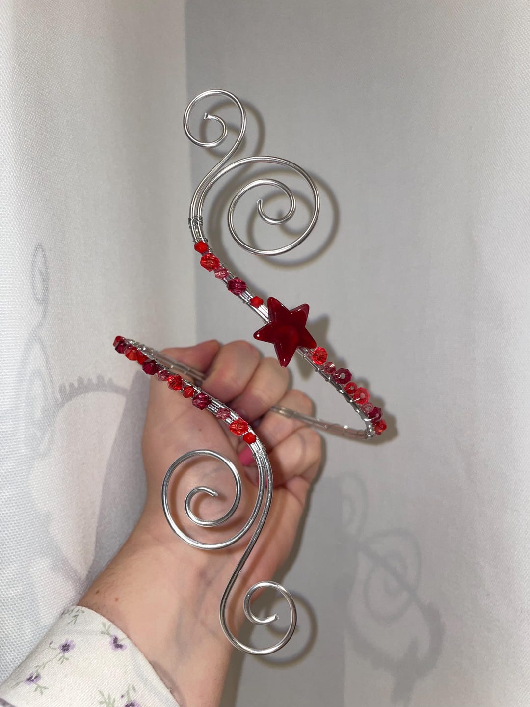 Handmade Silver and Red Beaded Arm Cuff With Star Fully Adjustable - Etsy